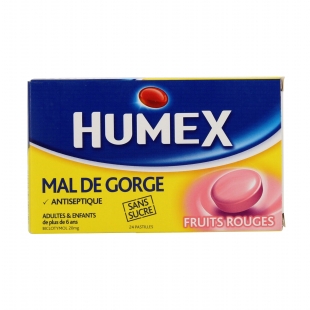 HUMEX Mal de Gorge fruits Rouges Sans sucre 24 pastilles - PharmacieVeau
