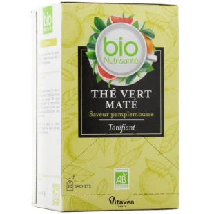 BIO NUTRISANTE - Thé Vert Maté BIO Tonifiant - Saveur Pamplemousse - 20 Sachets